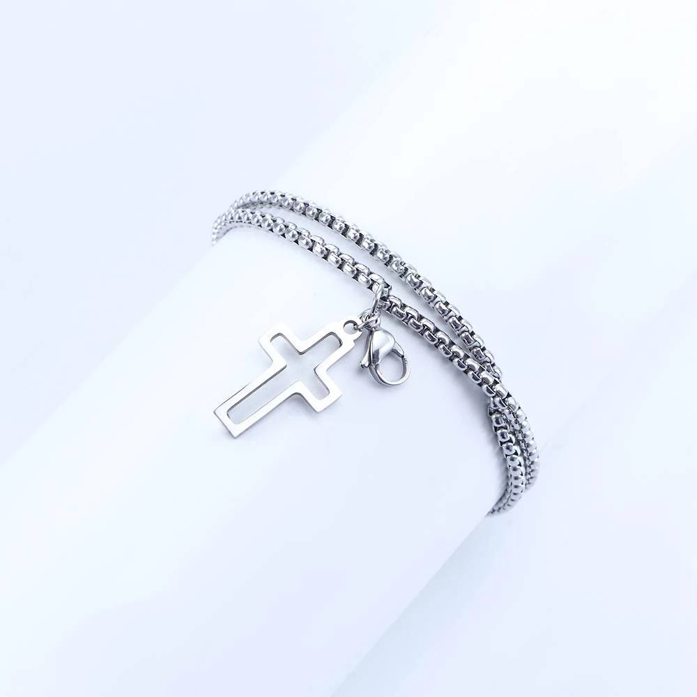Double Rolo Chains with Cross Wrist Bracelet - Jewelry Reimagine